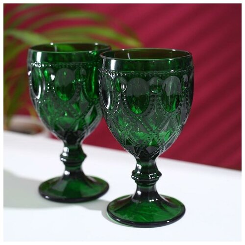 Набор бокалов стеклянных Magistro «Варьете», 320 мл, 8,5×16 см, 2 шт, цвет зелёный