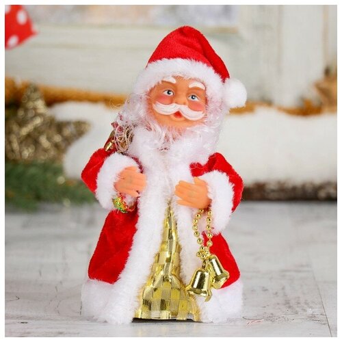 Дед Мороз "Кучерявая шубка, с подсветкой" двигается, 16,5 см
