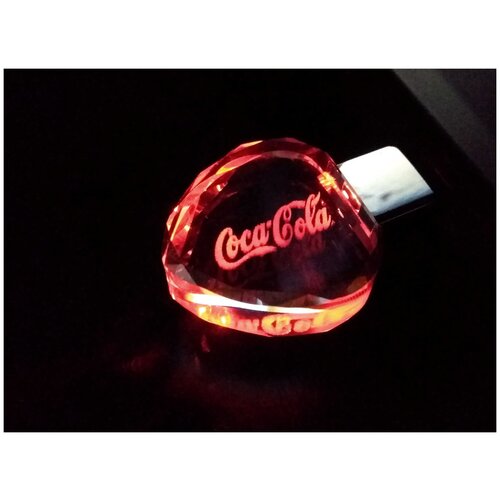 Стеклянная флешка с кристаллом сердце под гравировку 3D логотипа (64 Гб / GB USB 2.0 Красный/Red cristal-03 apexto AP-UG004, LED)