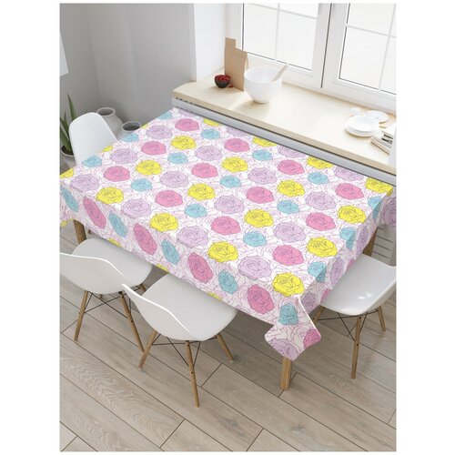Скатерть прямоугольная JoyArty на кухонный стол "Разноцветные розы" из оксфорда, 180x145 см