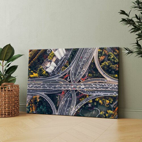 Картина на холсте (Вид на оживленный перекресток с несколькими дорогами) 60x80 см. Интерьерная, на стену.