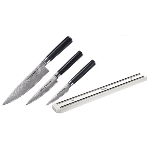 SD-0230МБД набор из 3 кухонных ножей SAMURA DAMASCUS овощной, универсальный, ШЕФ И магнитный держатель