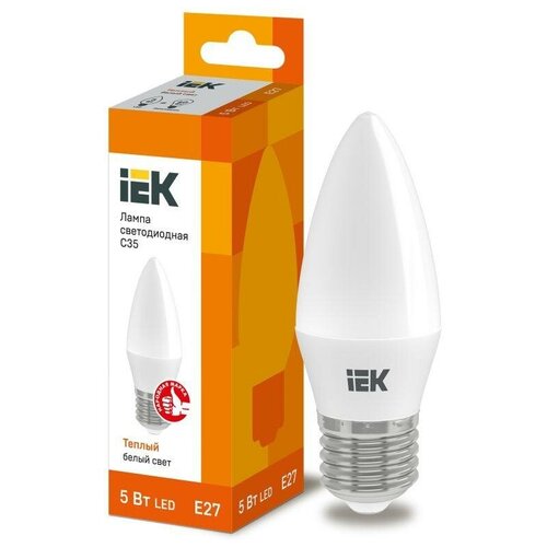 Лампа светодиодная Eco C35 5Вт свеча 3000К тепл. бел. E27 450лм 230-240В IEK LLE-C35-5-230-30-E27