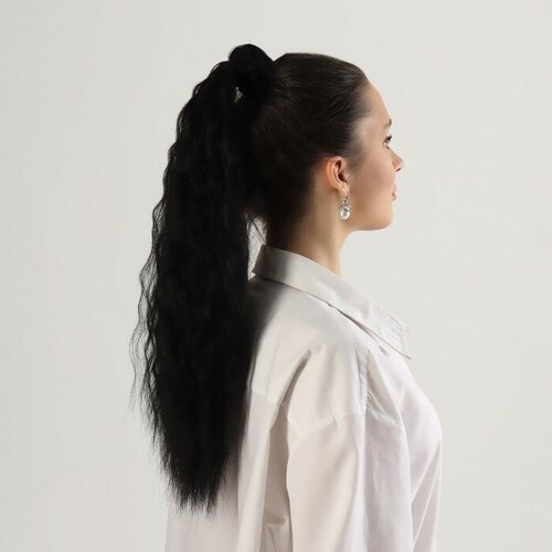 Queen fair Хвост накладной, волнистый волос, на резинке, 60 см, 100 гр, цвет чёрный(#SHT3)
