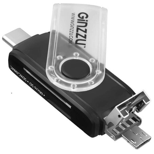 Карт-ридер Ginzzu OTG USB Type-C/MicroUSB/USB2.0/SD/microSD