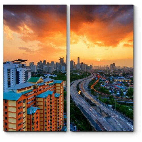 Модульная картина Пылающий закат над Куала-Лумпур120x120