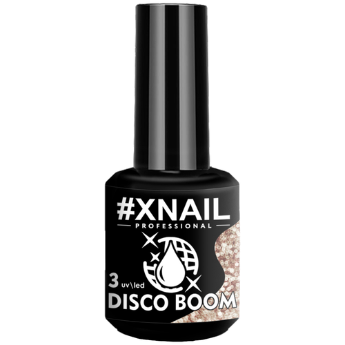 Светоотражающий гель лак XNAIL PROFESSIONAL Disco Boom, для дизайна ногтей, с глиттером, 15мл, №03 коричневый