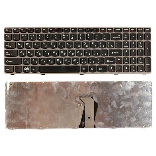 Клавиатура для ноутбука Lenovo IdeaPad G770GH черная с серой рамкой, ножка крепежа находится рядом со шлейфом
