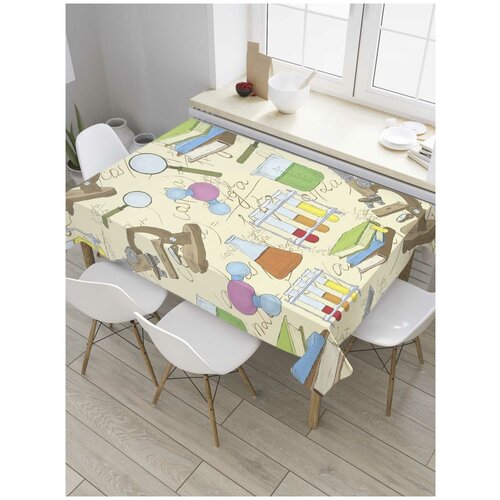 Скатерть прямоугольная JoyArty на кухонный стол "Учебные принадлежности" из оксфорда, 180x145 см