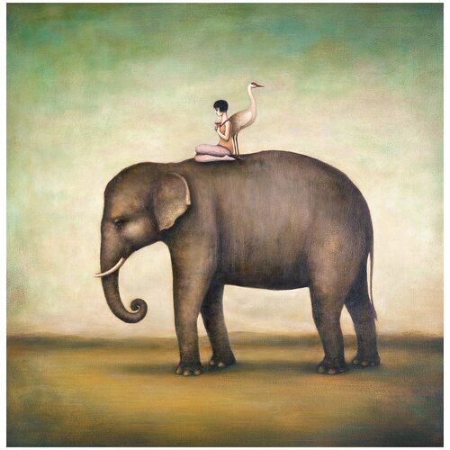 Постер на холсте Девушка на слоне 30см. x 31см.