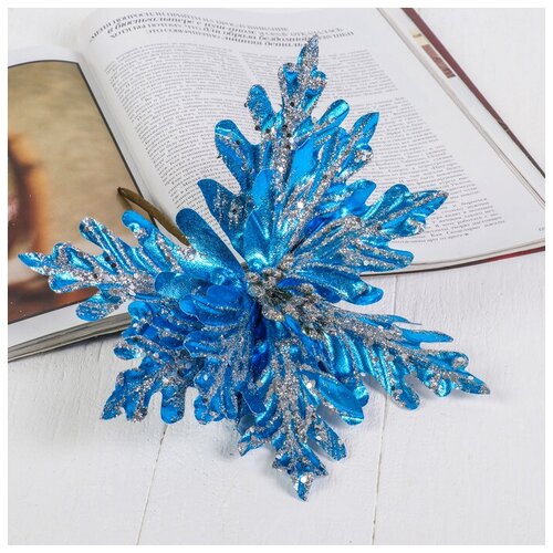 Зимнее волшебство Декор "Блеск" узорный лист, 20х15 см, синий