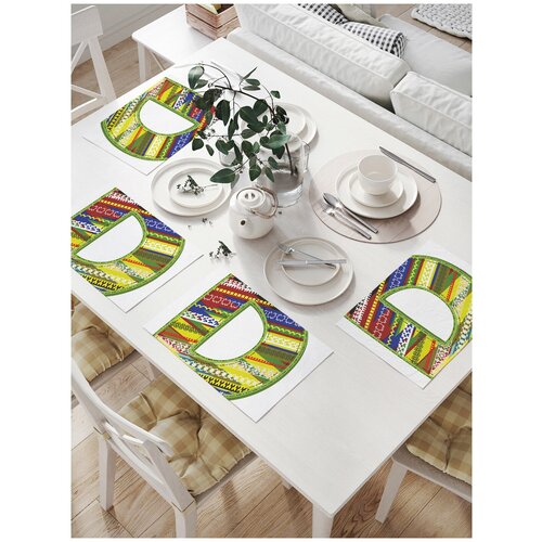 Салфетки на стол для сервировки прямоугольные, плейсмат JoyArty "Текстильная буква D", 32x46 см, в комплекте 4шт.
