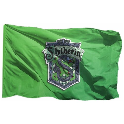 Флаг факультета Слизерин из Гарри Поттер на шёлке, 90х135 см - для ручного древка