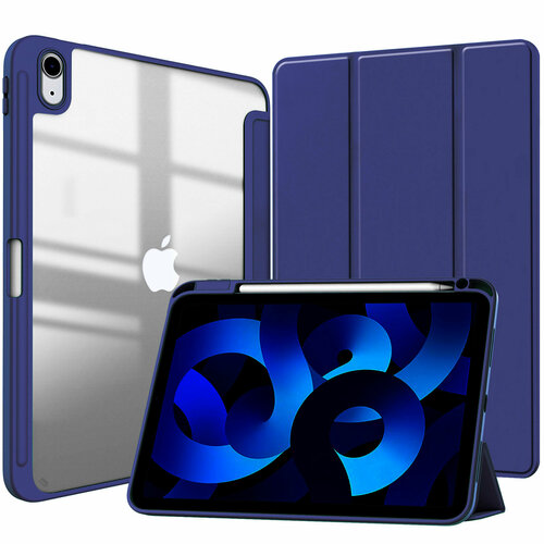 Чехол для планшета Apple iPad Air 5 10.9 (2022) / iPad Air 4 (2020), микрофибра, держатель для стилуса, из мягкого силикона (темно-синий)
