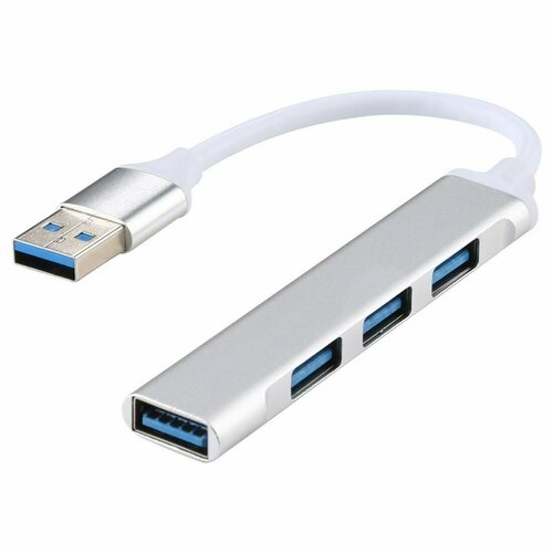 Разветвитель USB 3.0 HUB 4 * USB порта - Хаб на 4 юсб порта кабель 10см (NN-HB020 / A-809, серебристый)