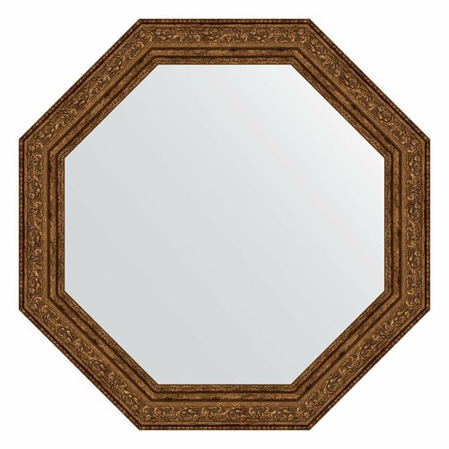 Зеркало настенное Octagon EVOFORM в багетной раме виньетка состаренная бронза, 50,4х50,4 см, для гостиной, прихожей и ванной комнаты, BY 3694