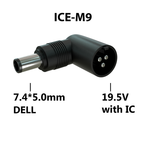 Коннектор адаптер переходник питания для ноутбуков DELL, ICEPAD ICE-M9, гнездо 3 pin 19,5V - штекер 7,4*5,0 мм with IC, угловой
