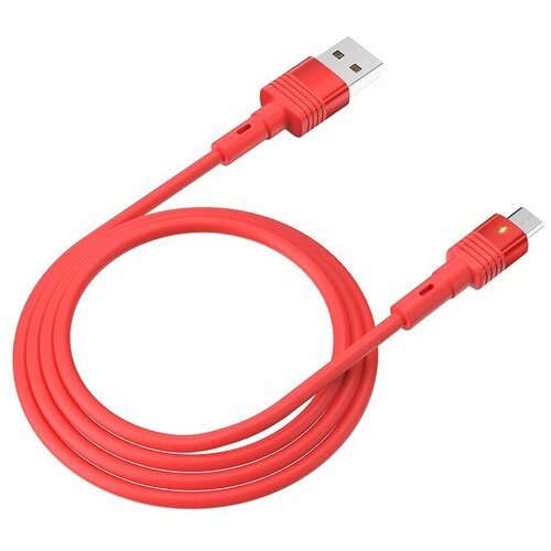 Кабель USB - микро USB HOCO U82 Cool, 1.2м, круглый, 2.4A, силикон, с индикатором, цвет красный