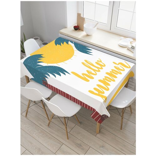 Скатерть прямоугольная JoyArty на кухонный стол "Солнце между пальм" из оксфорда, 180x145 см