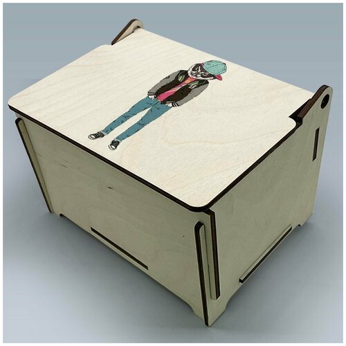 Подарочная коробка шкатулка с крышкой на петлях УФ рисунок размер 16,5x12,5 см животные на стиле - 140