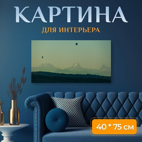 Картина на холсте "Альпийский, горы, воздушные шары" на подрамнике 75х40 см. для интерьера