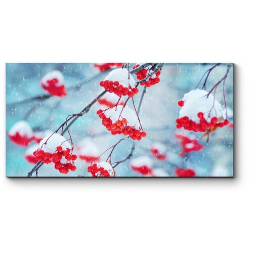 Модульная картина Первый снег укутывает спелые ягоды рябины 180x90