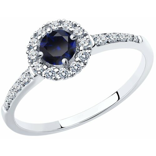 Кольцо Diamant online, белое золото, 585 проба, бриллиант, сапфир, размер 17.5