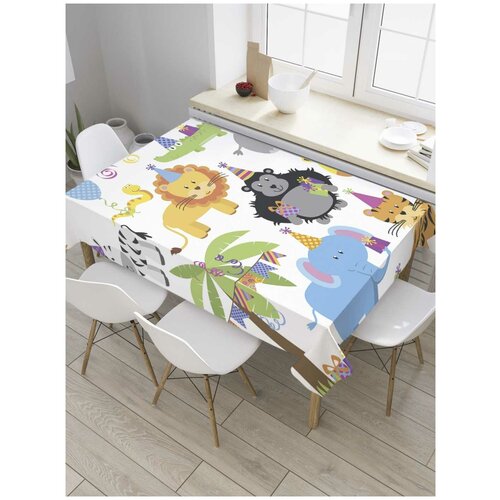 Скатерть прямоугольная JoyArty на кухонный стол "Праздничные животные" из оксфорда, 120x145 см