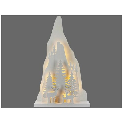Светящаяся новогодняя декорация олени И гора, дерево, 15 тёплых белых LED-огней, 23х38 см, батарейки, Peha Magic PT-96625