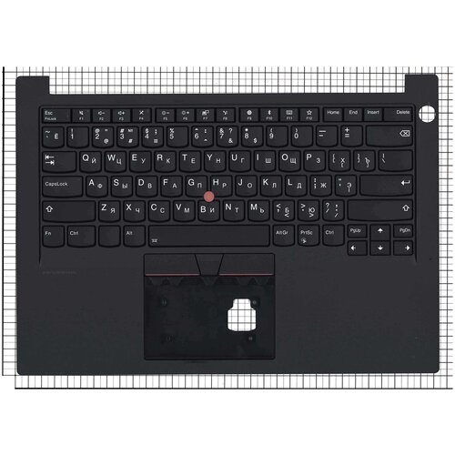 Клавиатура (топ-панель) для ноутбука Lenovo Thinkpad E14 черная с черным топкейсом, с подсветкой и трекпоинтом