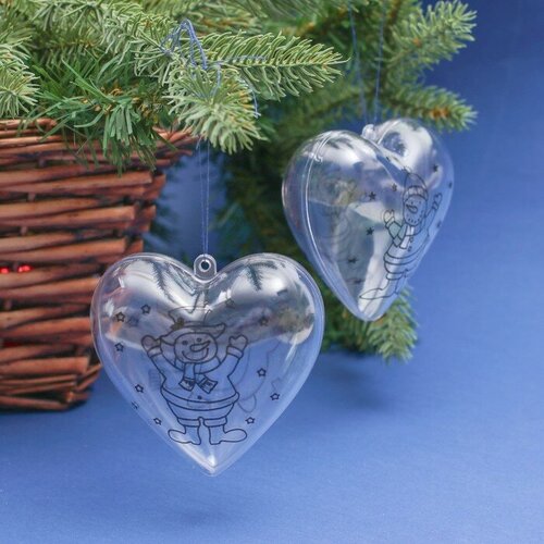 Набор новогодних украшений под раскраску «Сердце» 2 шт, размер собранного: 6,5 см, микс