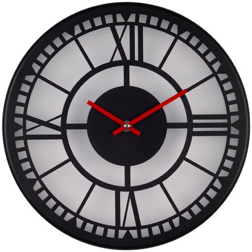 Часы настенные из металла+матовое стекло, d=32 см, черный "Классика" Рубин