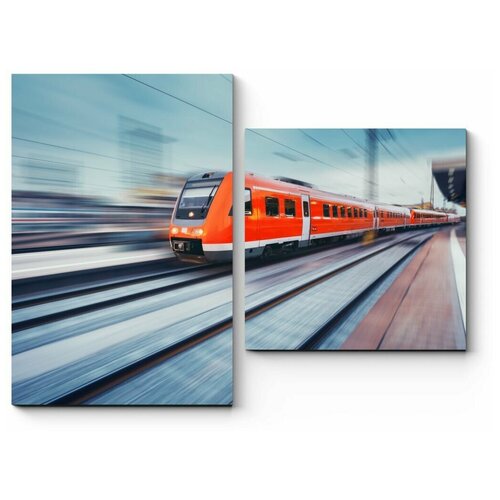 Модульная картина Высокоскоростной красный пассажирский пригородный поезд140x105