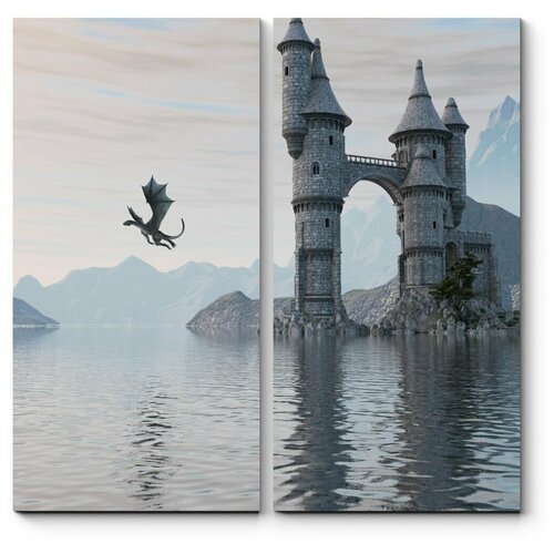 Модульная картина Замок на воде и дракон80x80