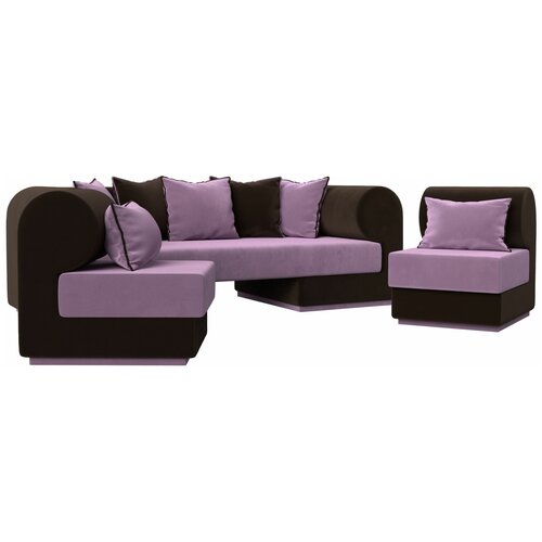 Набор Лига Диванов Кипр-3 (диван, 2 кресла) Микровельвет СиреневыйКоричневый