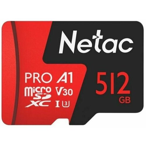 Карта памяти MicroSDXC 512GB Netac P500 Extreme Pro Class 10 UHS-I A1 V30 (100 Mb/s) + SD адаптер