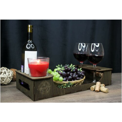 Винный столик, деревянный, серый,25х55см/поднос для вина и фруктов, из дерева/винный поднос/винница/подарок парню/мужчине/столик-поднос для завтрака