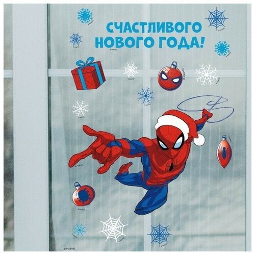 Наклейка на окно Счастливого нового года, Человек-паук