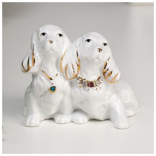 Сувенир керамика "Собачки породы спаниель" белый, стразы 8,2х9,3х7,3 см 5240692