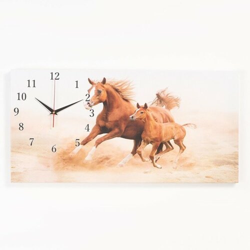 Часы-картина настенные, серия: Животные, "Лошади", 40 х 76 см