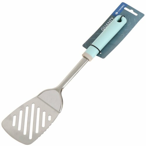 Лопатка кулинарная нержавеющая сталь, пластиковая ручка, с прорезями, навеска, Daniks, Кванти, YW-KT580-1