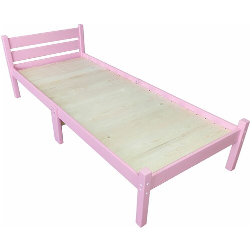 Кровать односпальная Классика Компакт сосновая со сплошным основанием, розовая, 200х100 см