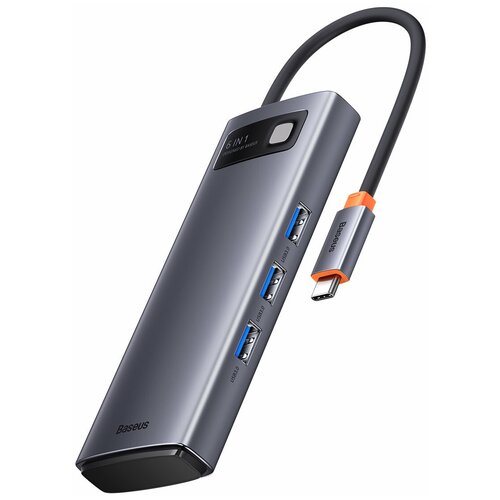 Хаб /Baseus Metal Gleam 6в1 многофункциональный концентратор USB Type C - Мощность USB Type C 100 Вт / 2x HDMI 4K 30 Гц / 3x USB 3.2 Gen 1 серый
