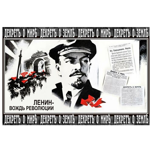 Плакат, постер на холсте Ленин-вождь революции. Размер 42 х 60 см