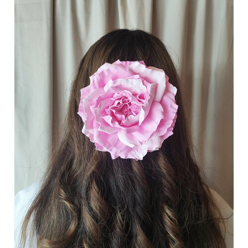 Заколка роза реалистичный цветок ручной работы розовый