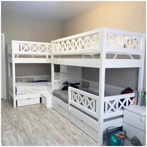 Детский комплекс Прованс №1, спальные места 90х190, для четверых детей, расположение углом, цвет белый