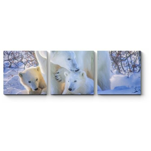 Модульная картина Семейная прогулка полярных медведей 130x43