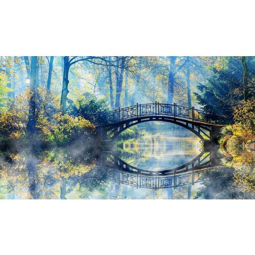 Картина на холсте 60x110 Альянс Лес "Осень речка канал" на подрамнике / интерьер/ декор