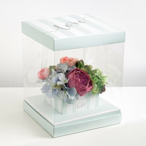 Коробка для цветов с вазой и PVC окнами складная "With love", 23 х 30 х 23 см