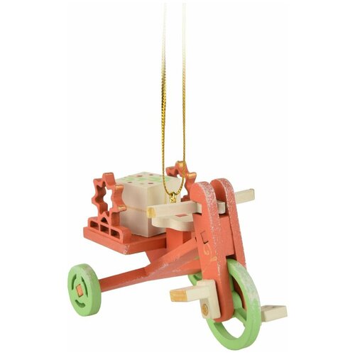 Деревянная елочная игрушка ручной работы "Детский велосипед с багажником", новогодние украшения
